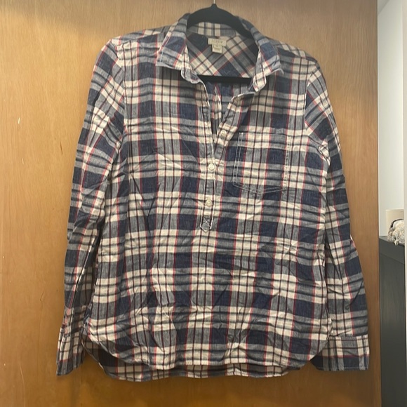 J. Crew | Tops | Jcrew Plaid Shirt With Half Button Front | Poshmark